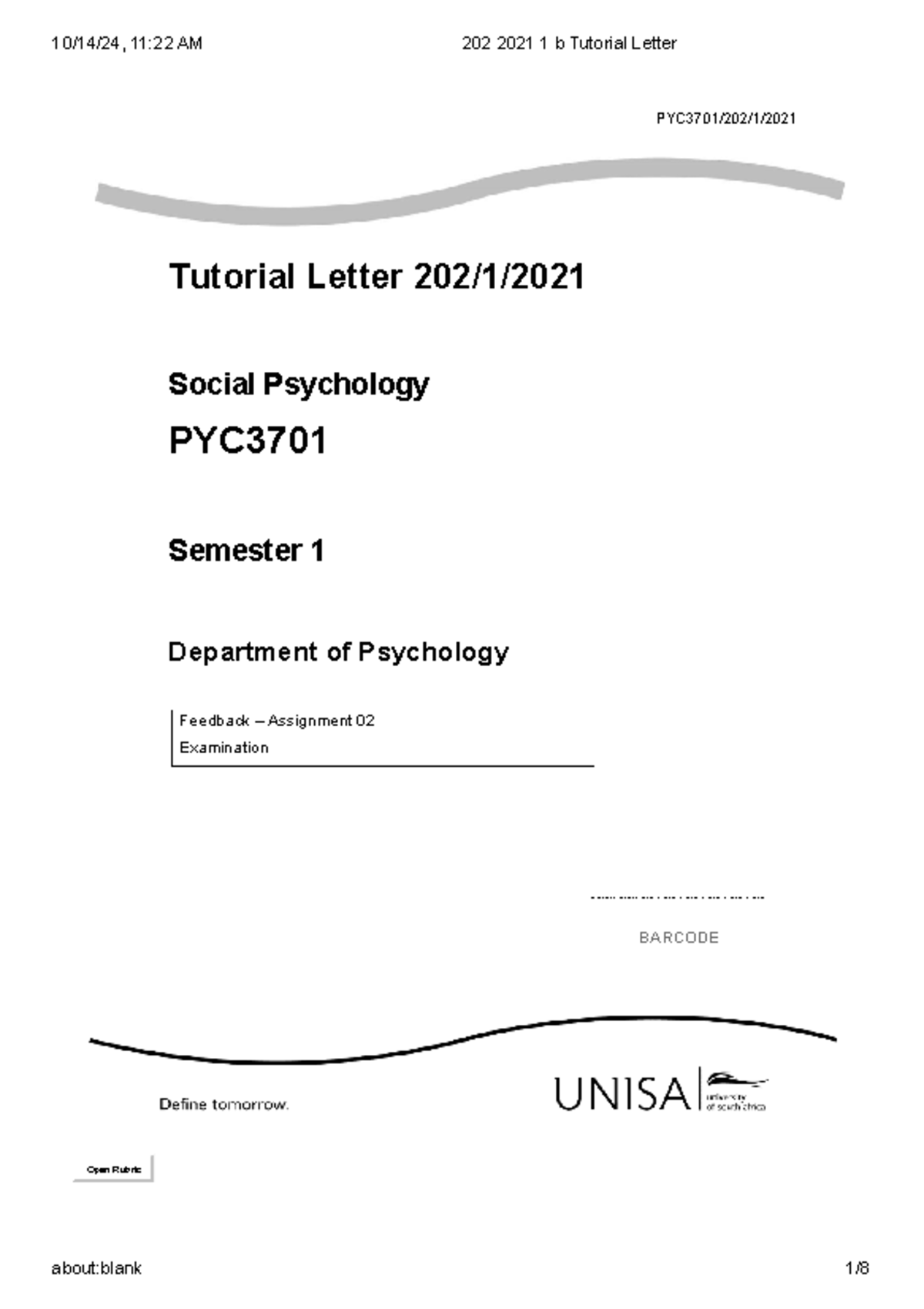 PYC3701 Social Psychology Tutorial Letter 2 Feedback on Assignment 02 ...