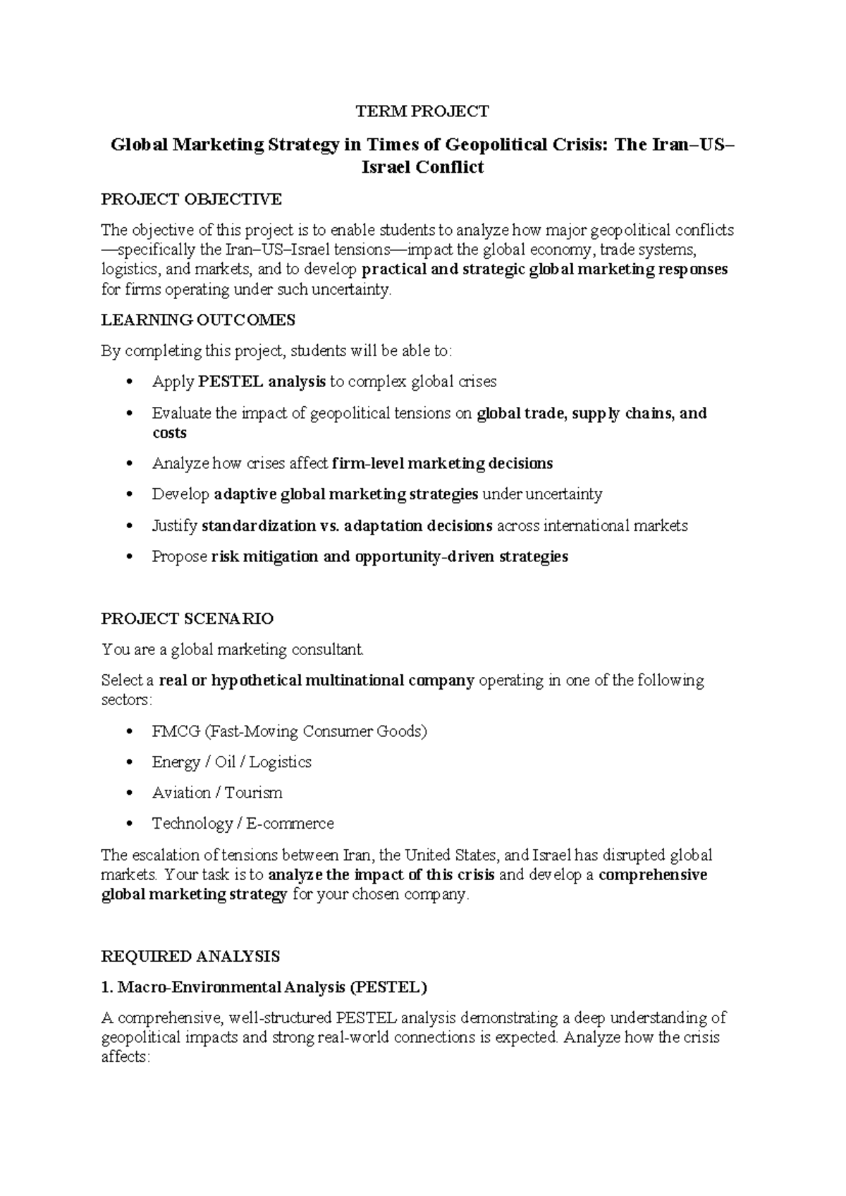 TERM PROJECT: Global Marketing Strategy Amid Geopolitical Crisis - Studocu