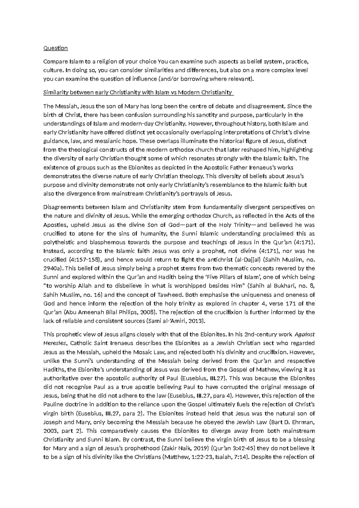 Comparative Analysis of Islam and Early Christianity: Minor Essay Final ...
