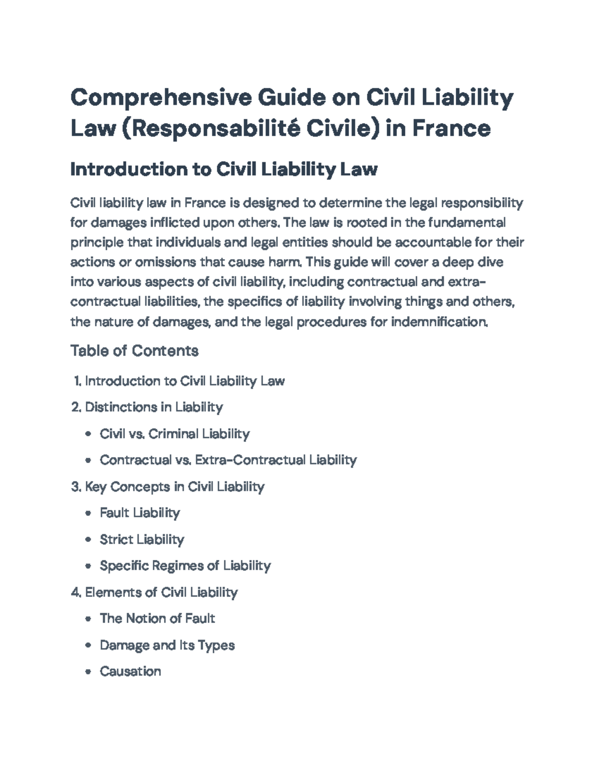 Comprehensive Overview of Civil Liability Law (Responsabilité Civile ...