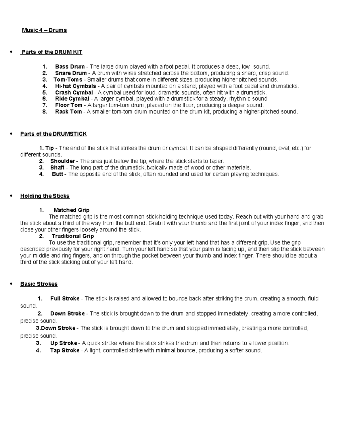 Music 4: Understanding the Drum Kit and Stick Techniques - Studocu