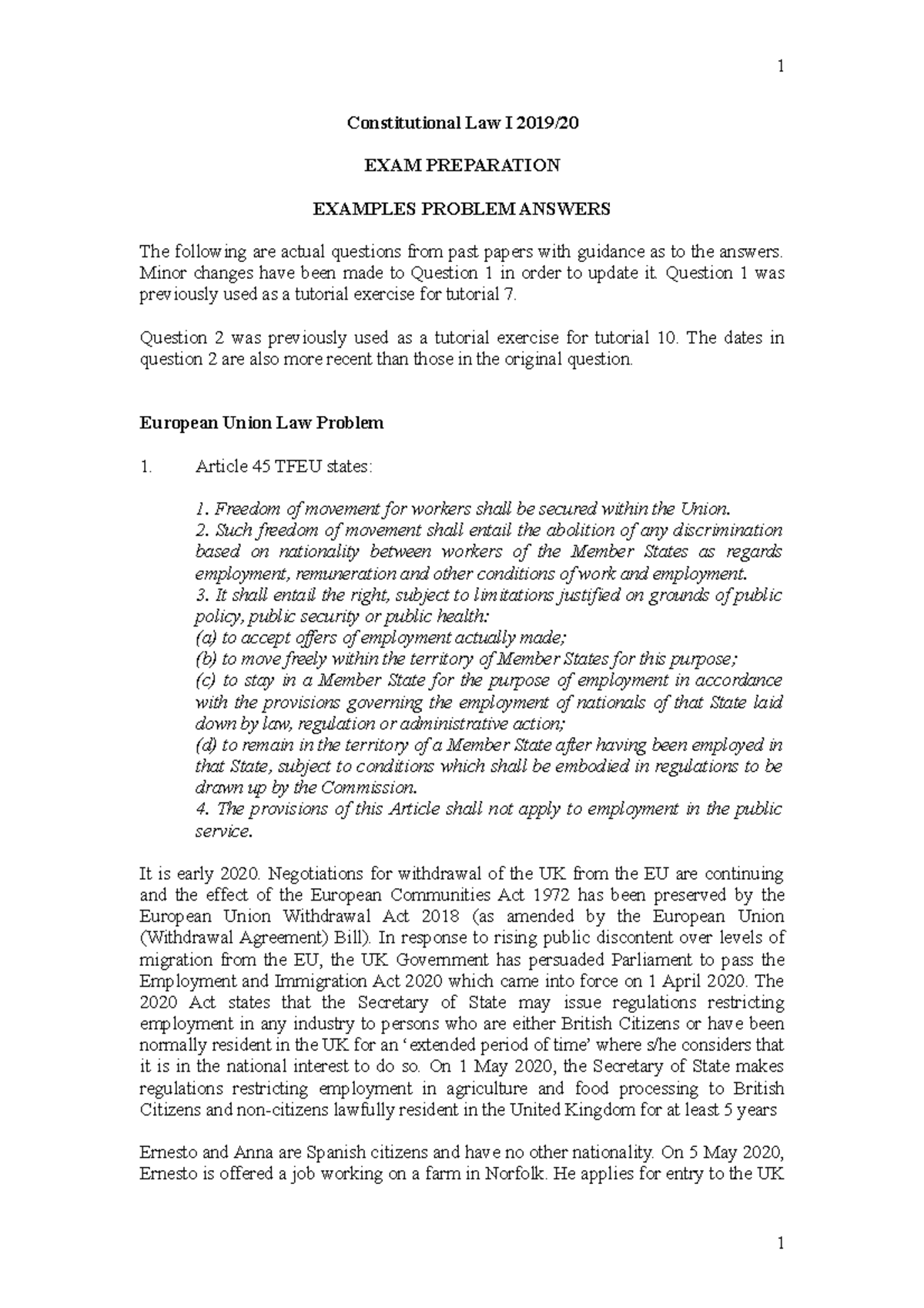 Sample/practice exam 2016, answers - 1 Constitutional Law I EXAM ...