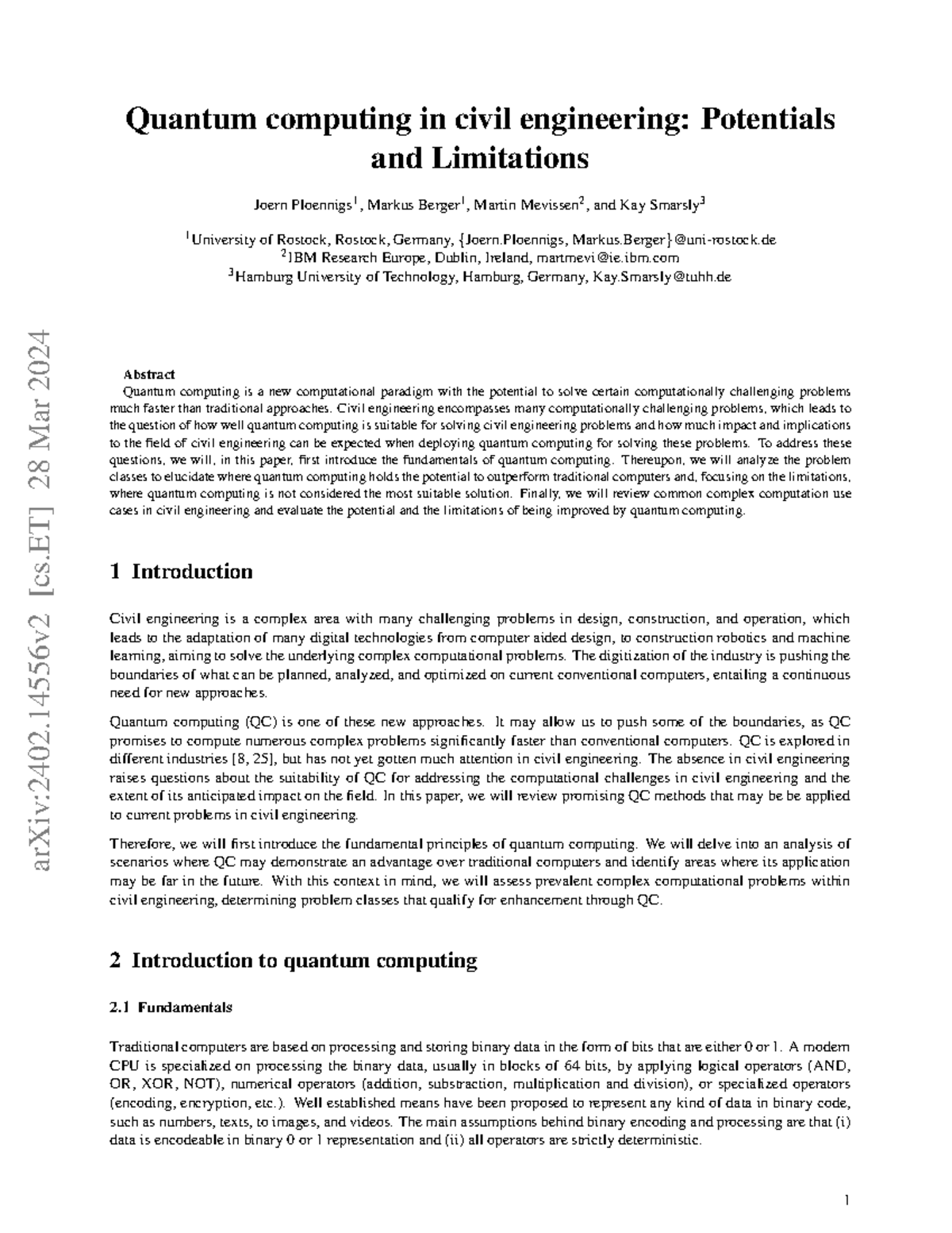 Quantum Computing in Civil Engineering: Potentials & Limitations (2402 ...