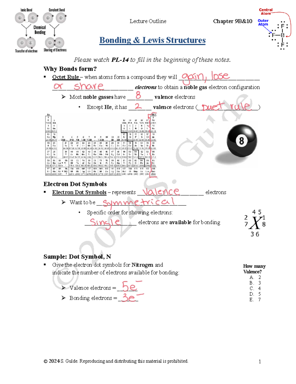 CHE 101 Lecture Outline: Bonding, Lewis Structures & Electronegativity ...