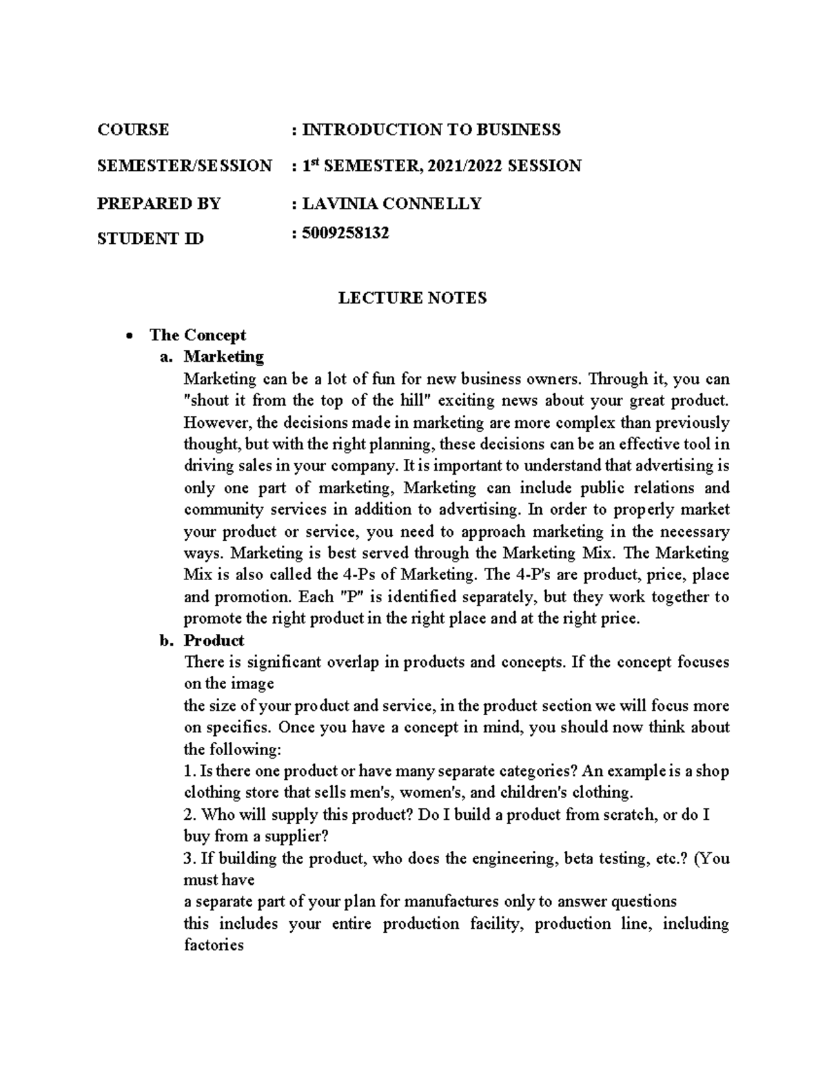 Introduction to Business (5) - 1st Sem 2021 Lecture Notes - Studocu