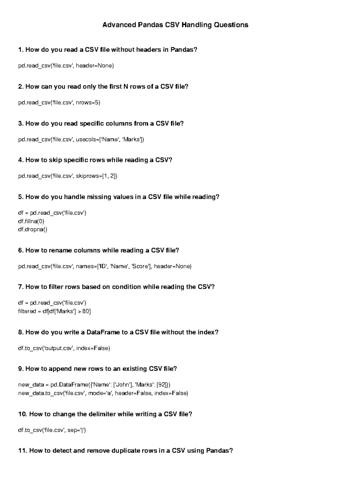Advanced Pandas CSV Handling Questions and Techniques - Studocu