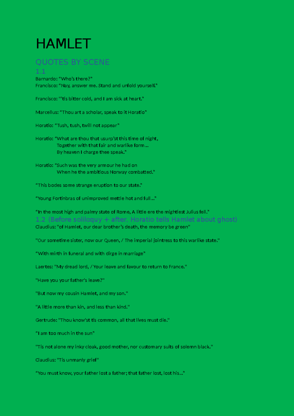 Hamlet Quotes, Analysis, and Critical Perspectives (ENG101) - Studocu