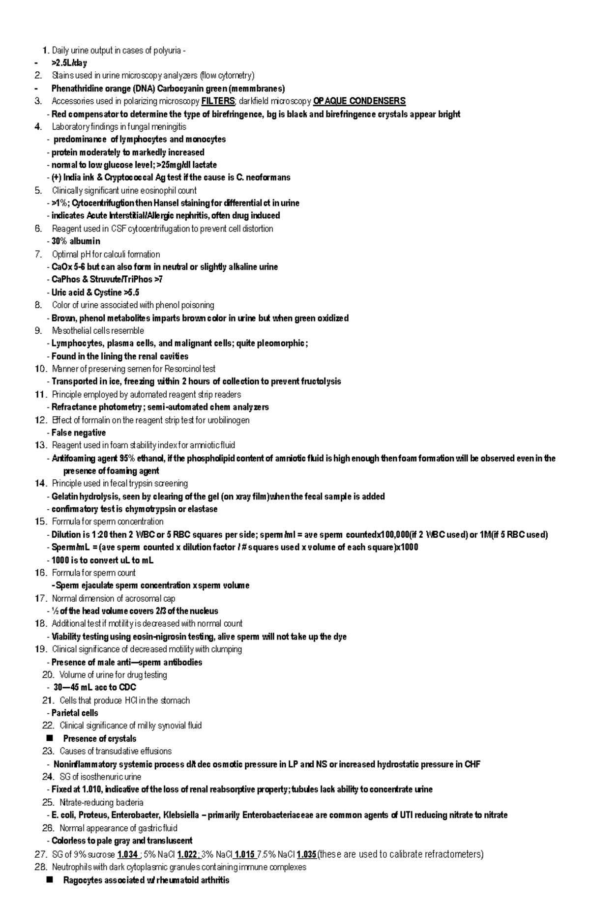 CM Coaching Handout WITH Ratio - Daily urine output in cases of polyuria - >2/day Stains used in ...