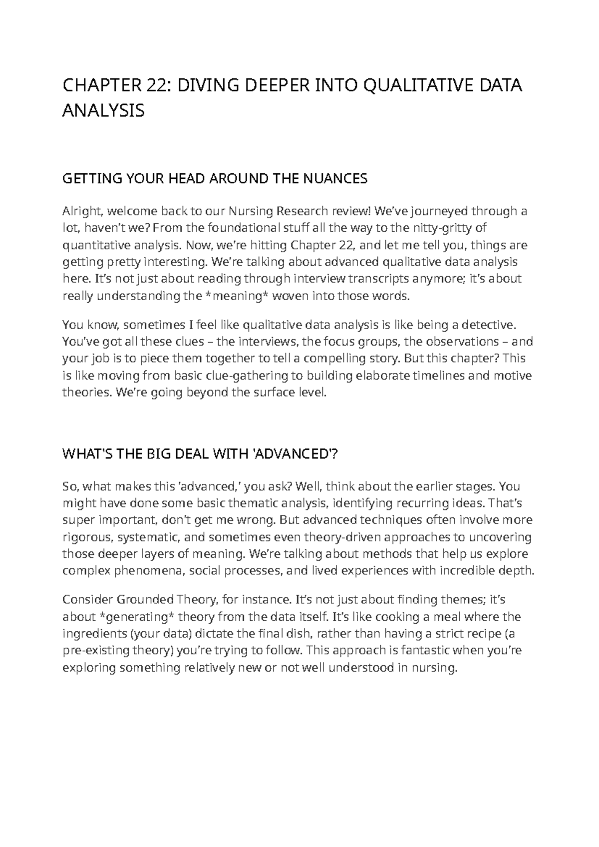 Nursing Research Review: Chapter 22 - Advanced Qualitative Data Analysis - Studocu