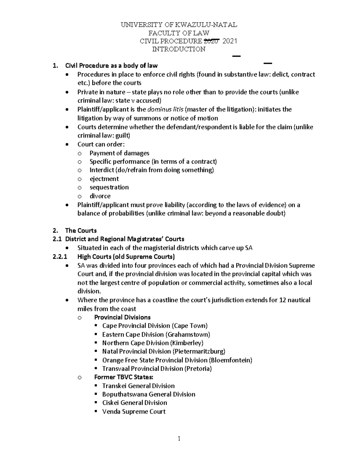 Civil Procedure Course Notes (LAW 2020) - Overview & Key Concepts - Studocu