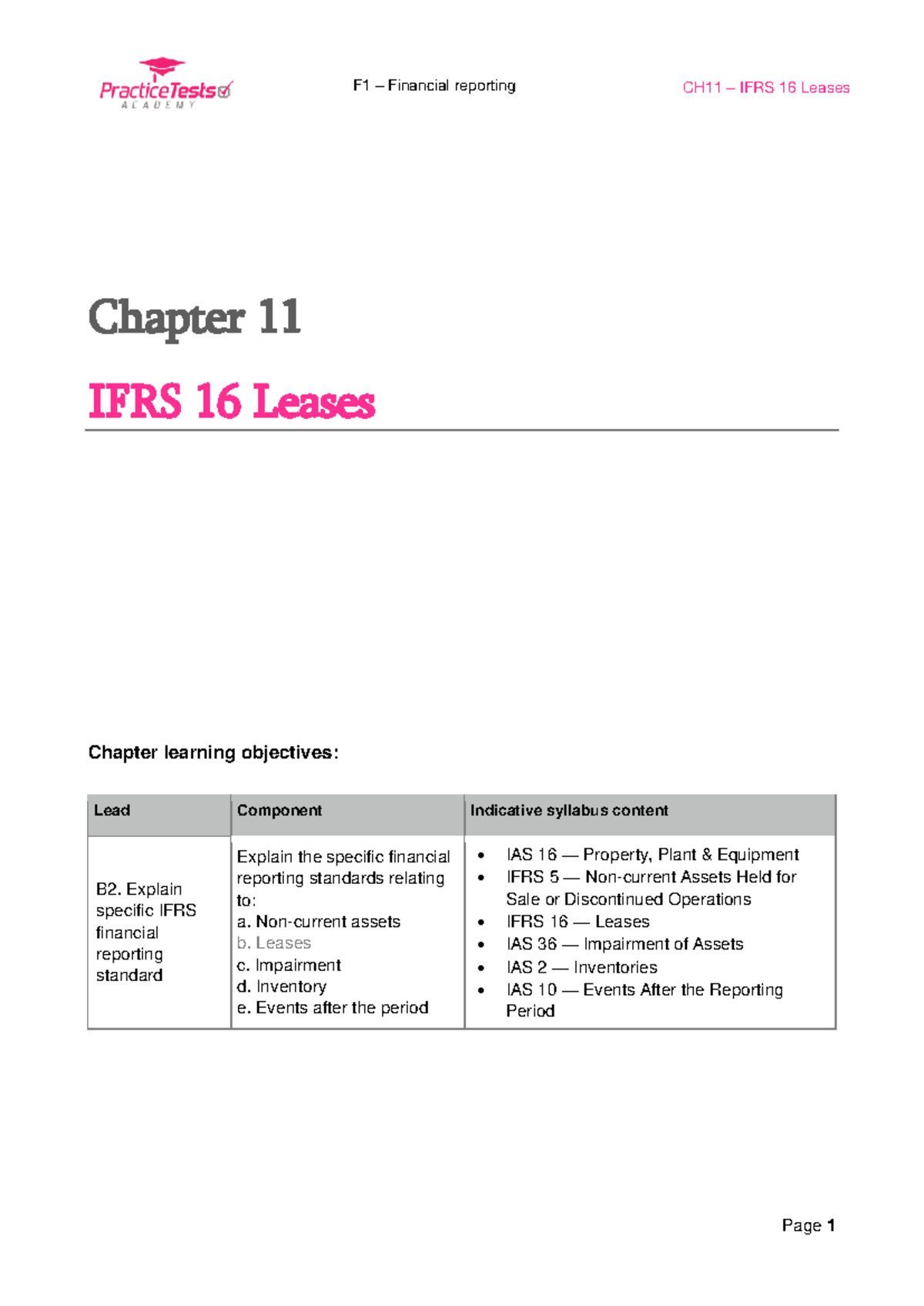 F1 Financial Reporting: CH11 IFRS 16 Leases Overview and Key Concepts ...