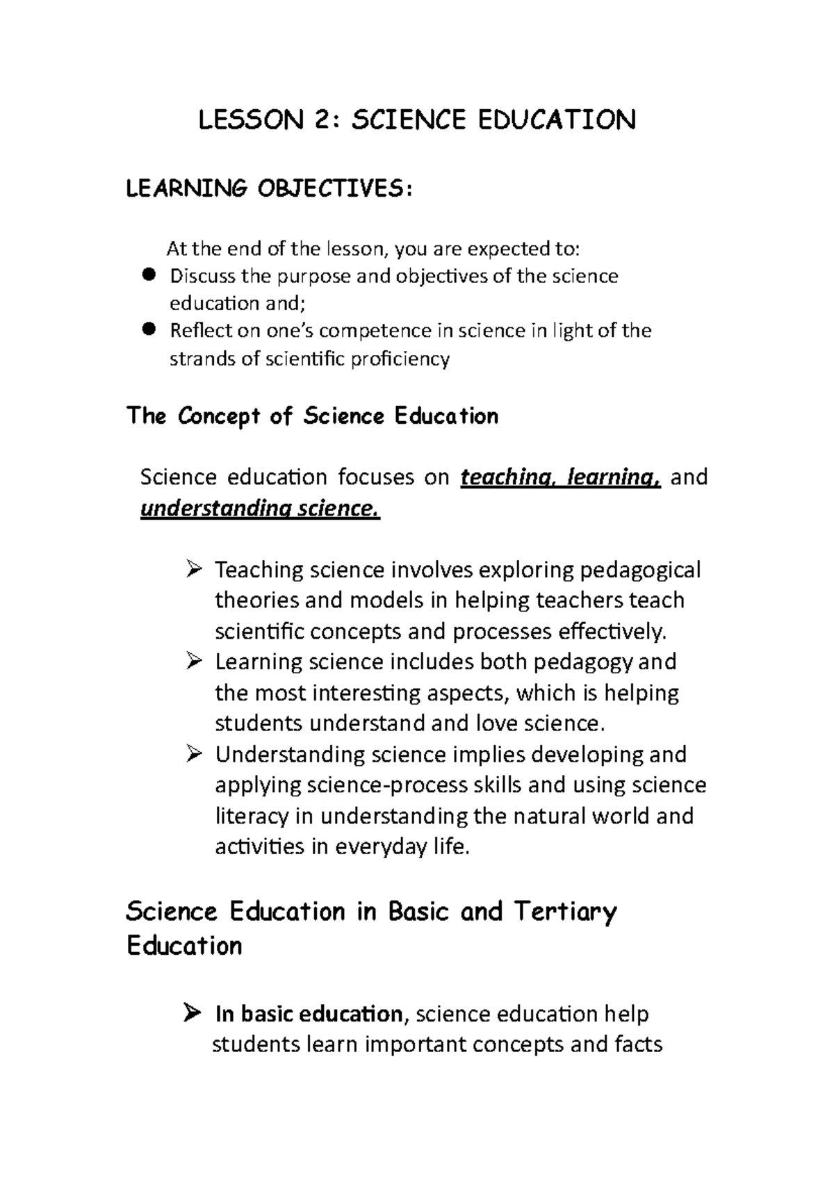 Lesson 2; Exploring the Core of Science Education Concepts - Studocu