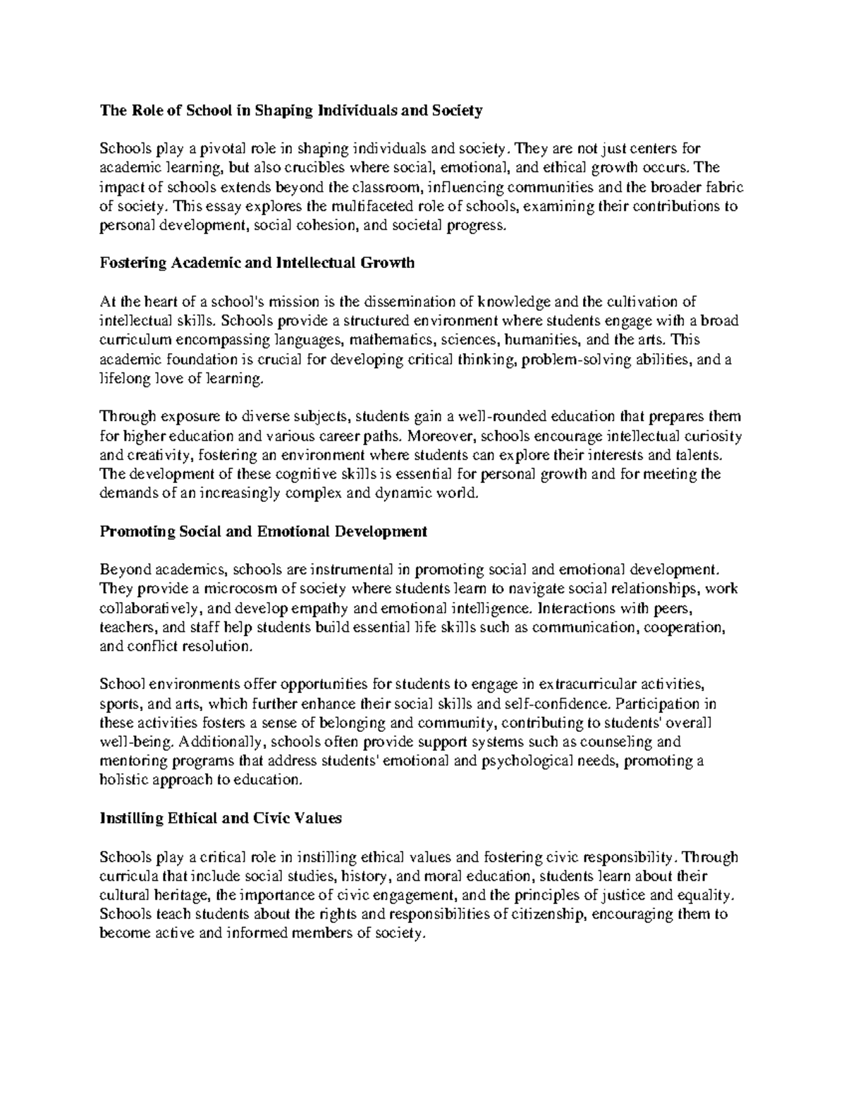 The Influence of Schools on Individual Growth and Society Development ...