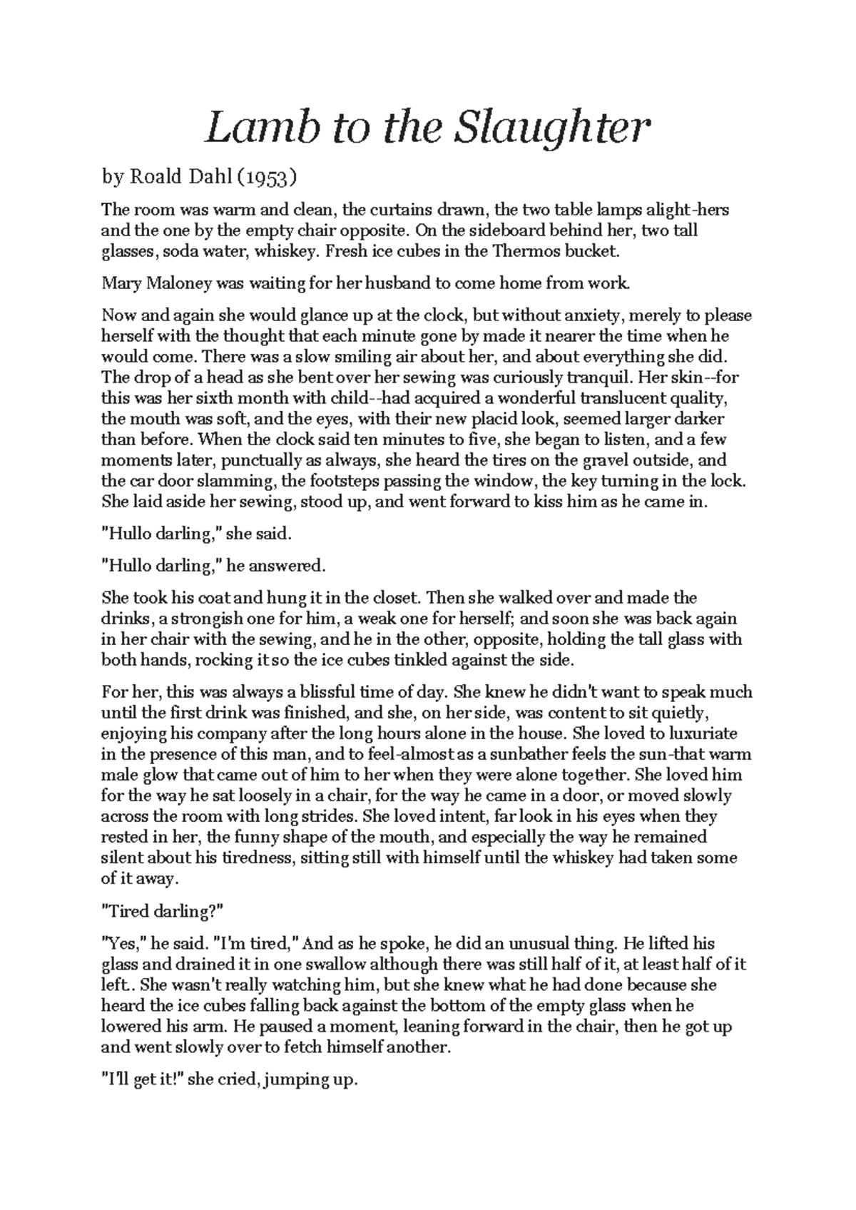 Lamb to the Slaughter: A Study of Roald Dahl's Short Story Analysis ...