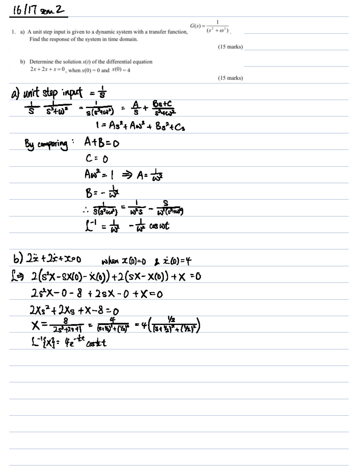 MA3005 CA1 Practice: Dynamic System Response & Equivalents - Studocu