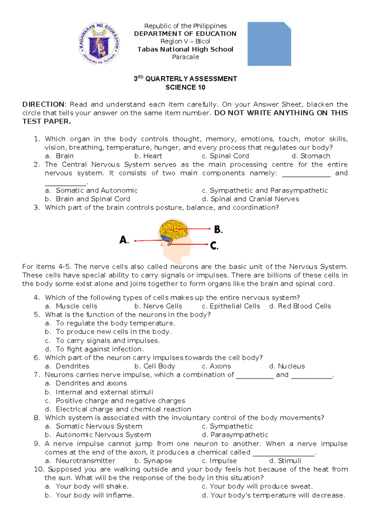 Science 10 - Quarter 3 Exam Review and Sample Questions - Studocu