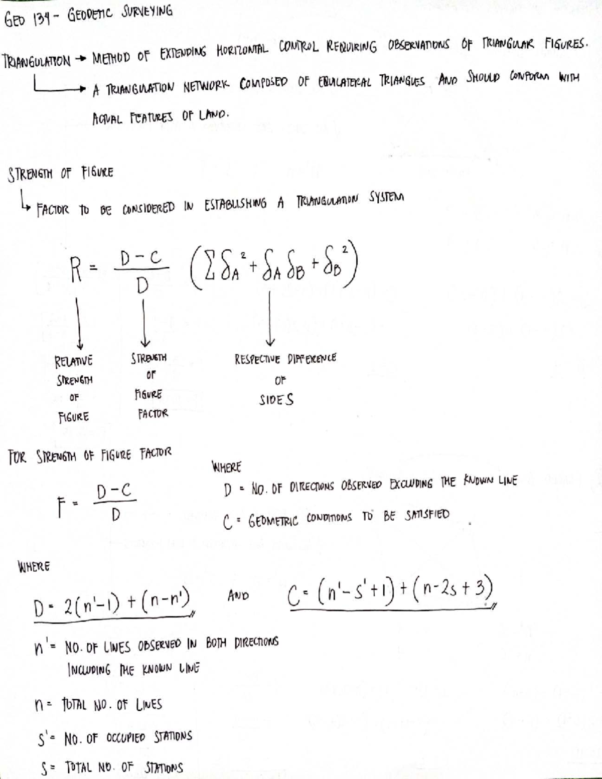 GEO 134 - Strength of Figure in Triangulation Methods - Studocu