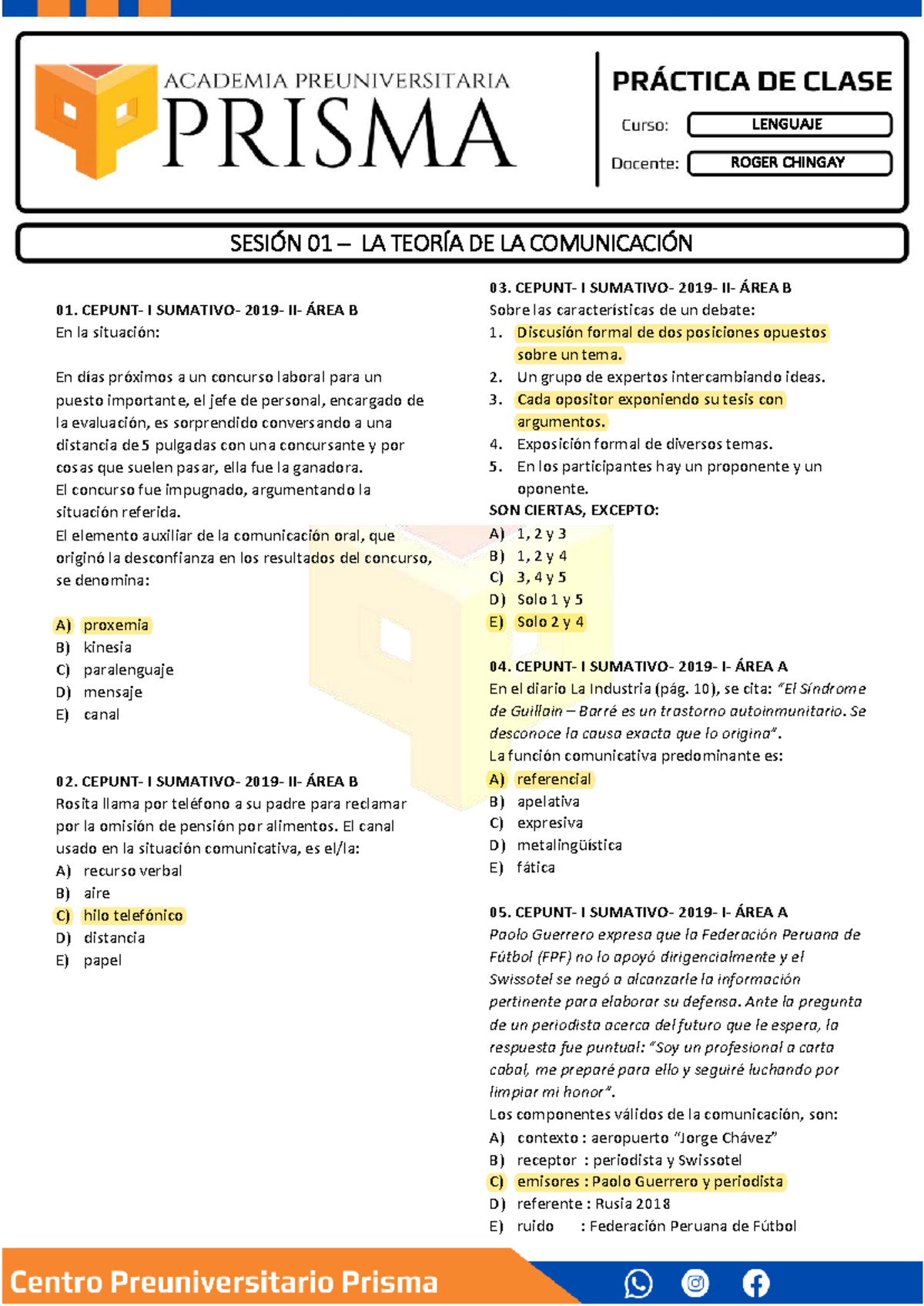 CEPUNT II I SUMATIVO ÁREA A: La Teoría de la Comunicación y sus ...