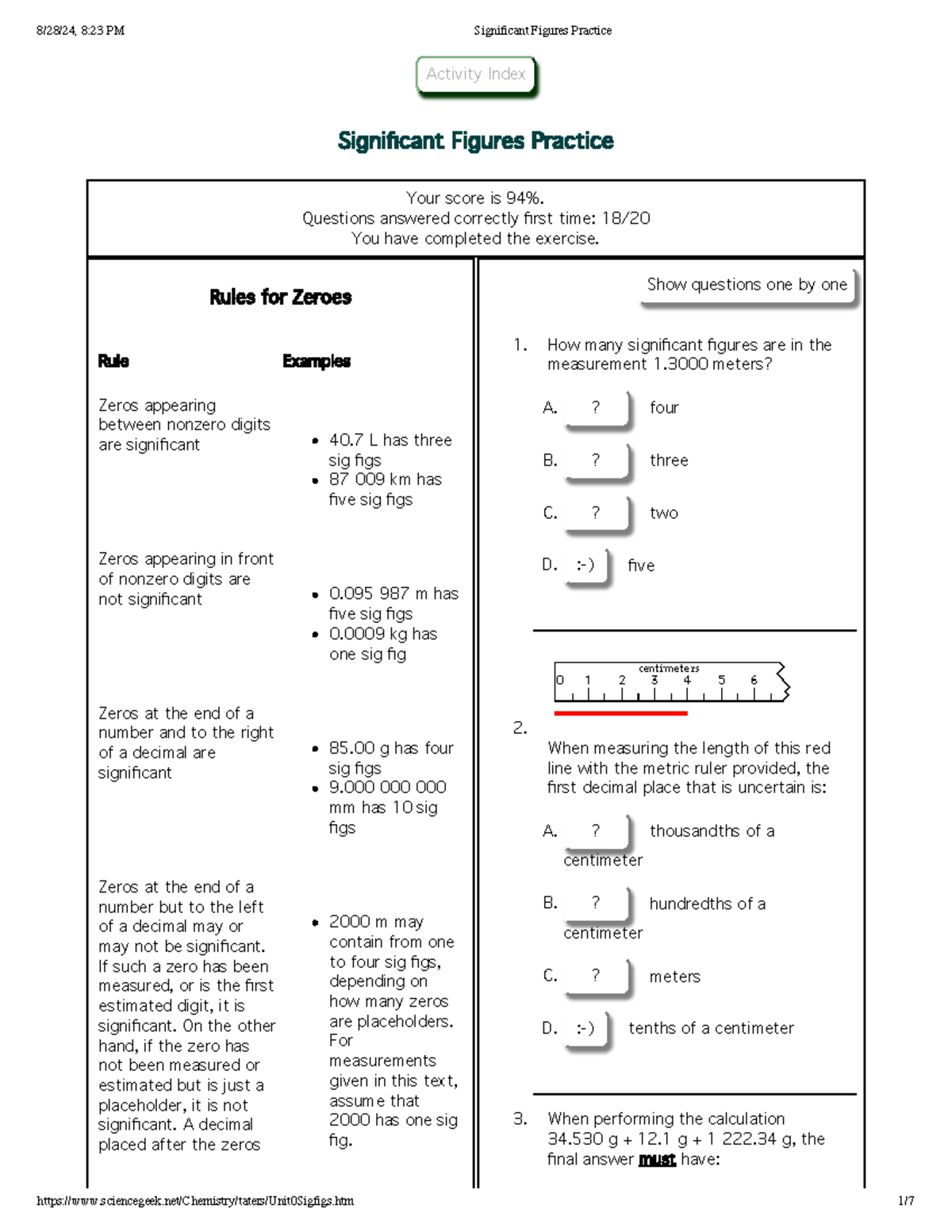 Significant Figures Practice - Activity Index Significant Figures ...