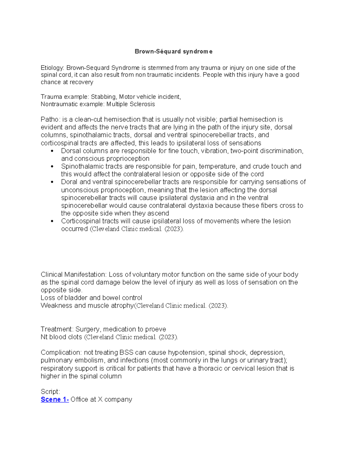 BSS Script: Understanding the Etiology and Management of Spinal Cord Injury - Studocu