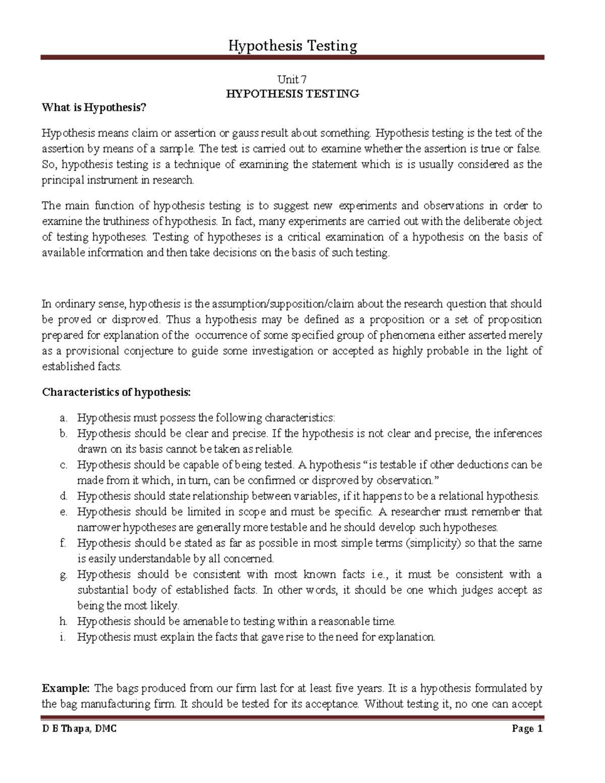 Hypothesis Testing Unit 7: Understanding and Application in Research ...