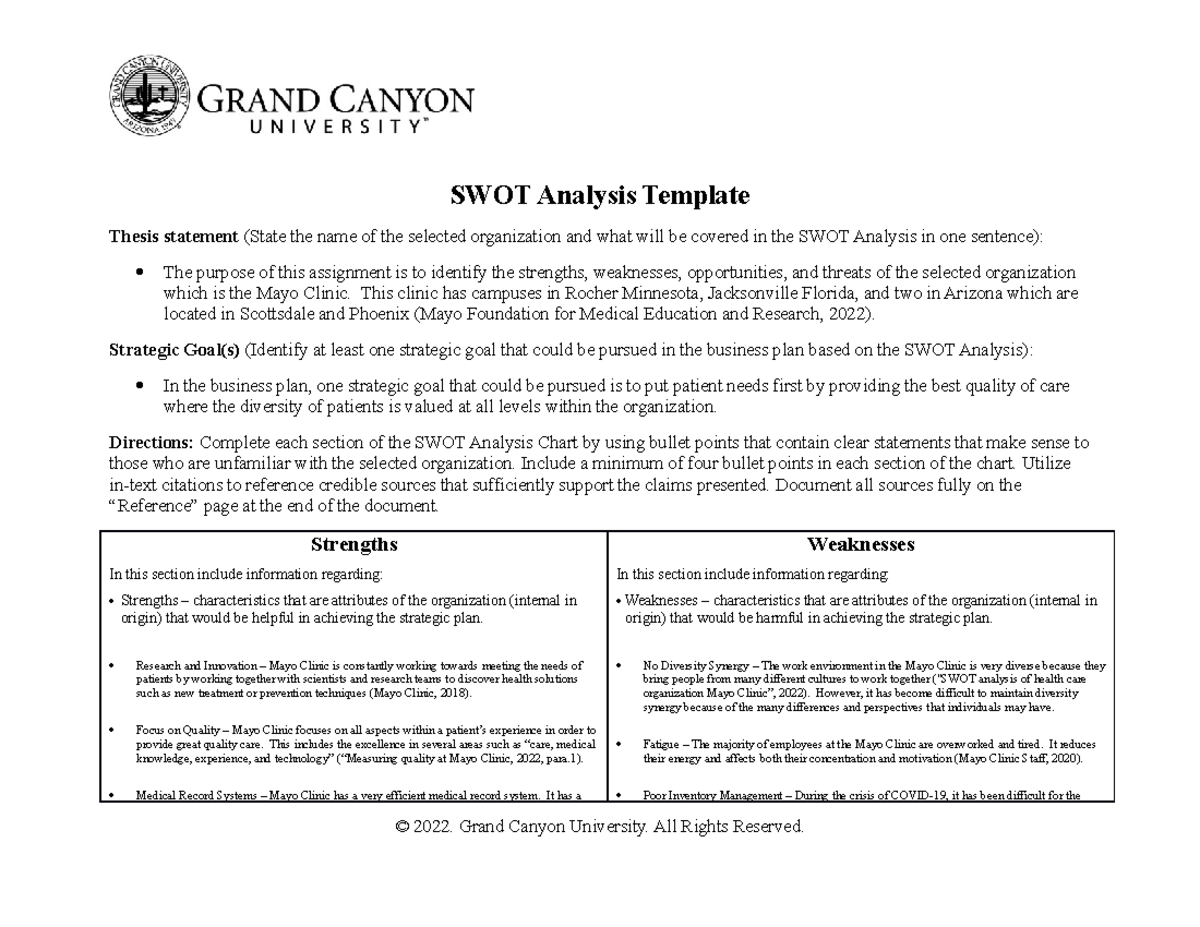 SWOT Analysis of Mayo Clinic: Strategic Insights & Template - Studocu