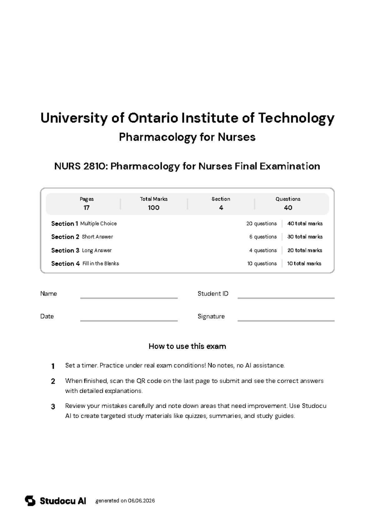 NURS 2810: Pharmacology for Nurses Final Exam - Studocu
