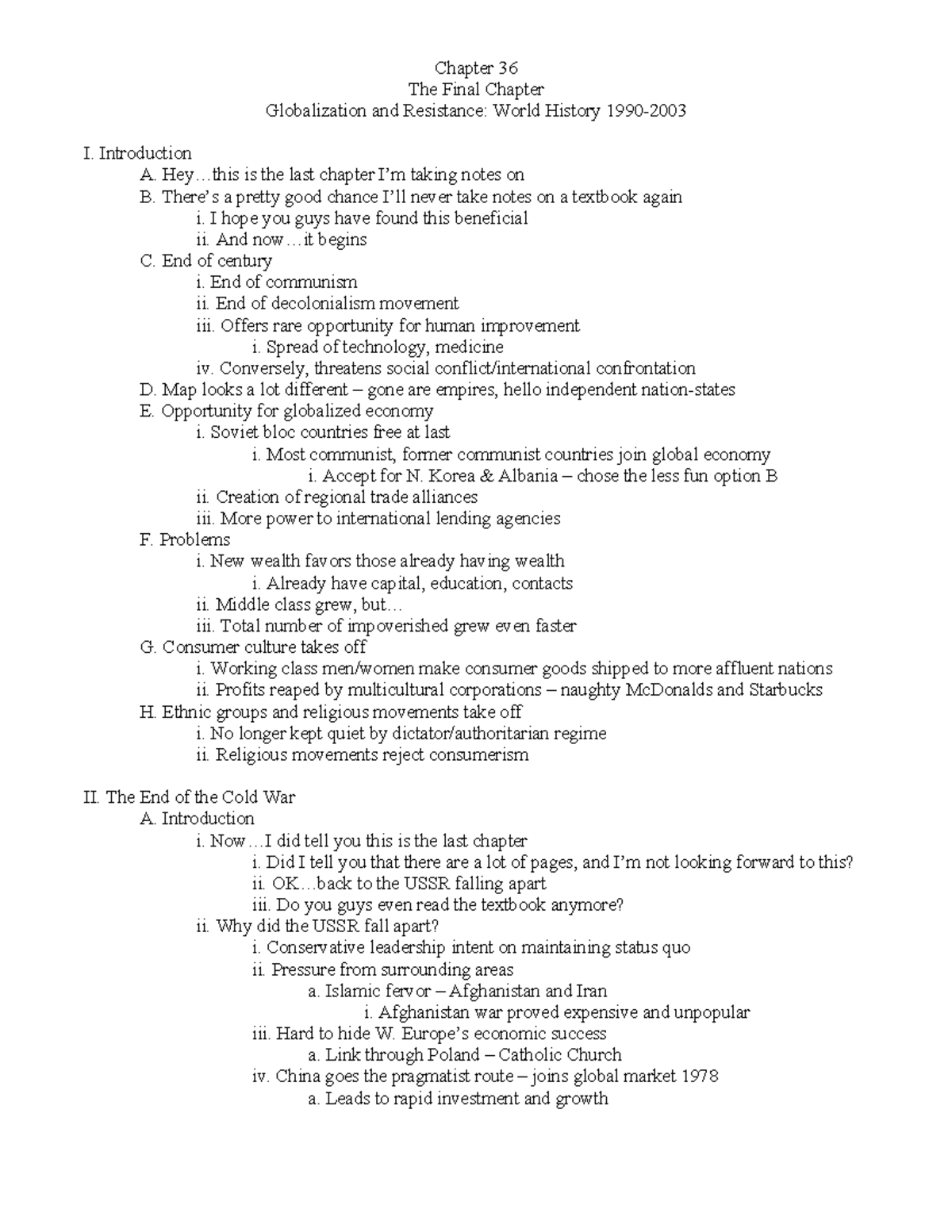 World History 1990-: Chapter 36 - Globalization and Resistance Notes ...