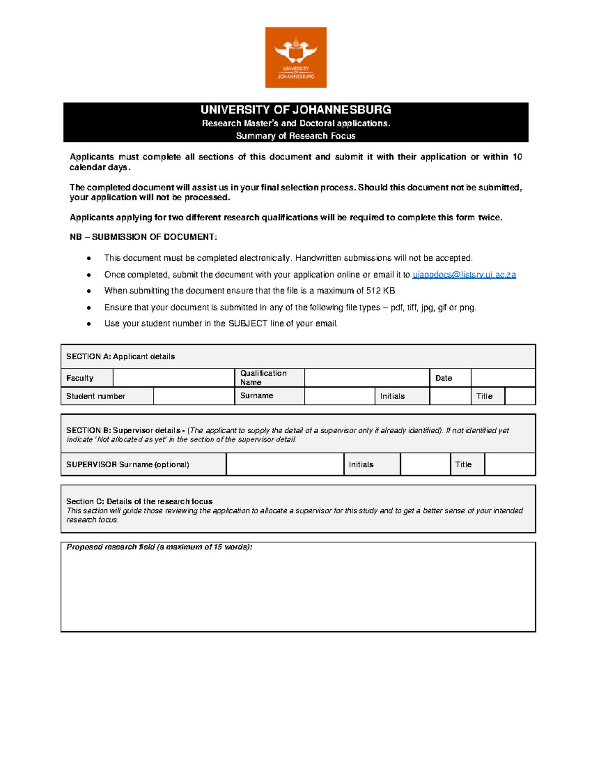 Research Focus Summary for Master’s & Doctoral Apps SRF 2024 - Studocu