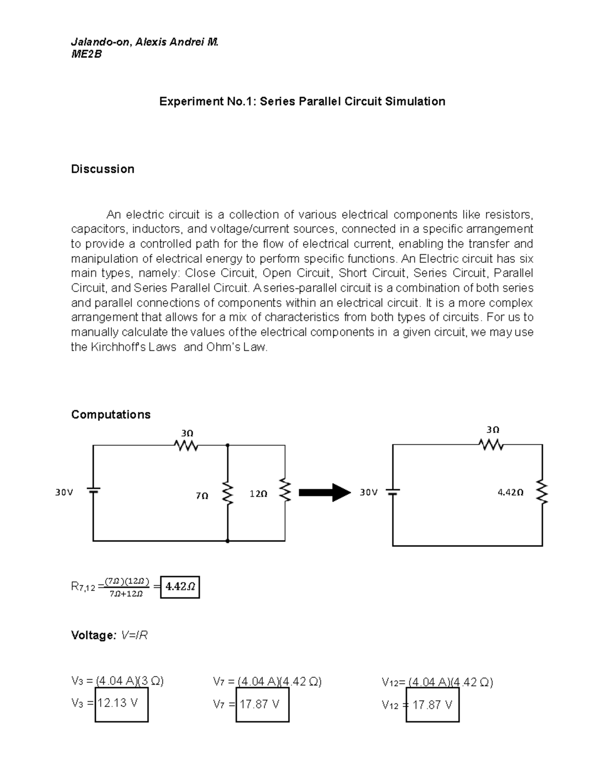 Jalando-ON Basic EE Simulation 1 - ME2B Experiment No: Series Parallel ...
