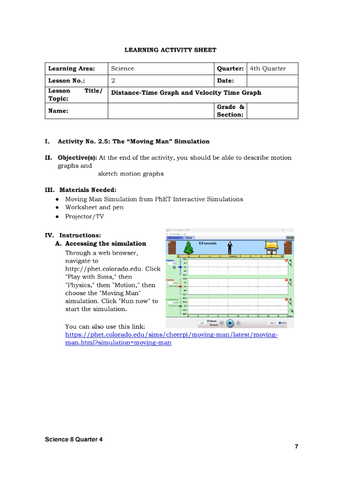 Science 8 Q4: Graphing Activity Assignment on Motion Graphs - Studocu