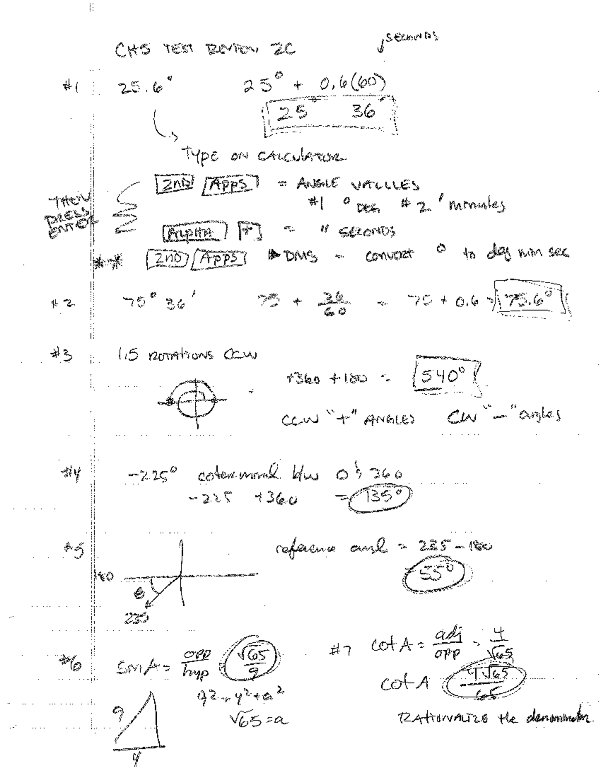 Final Exam Review for CHS 2C: Calculator Techniques and Angles - Studocu