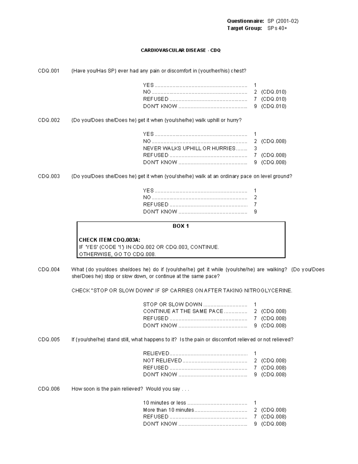 Questionnaire on Cardiovascular Disease - SP 40+ CDQ Study - Studocu