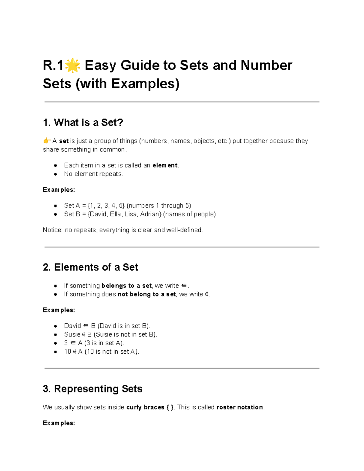 Easy Guide to Sets and Real Numbers (R.1 & R.2) with Examples - Studocu