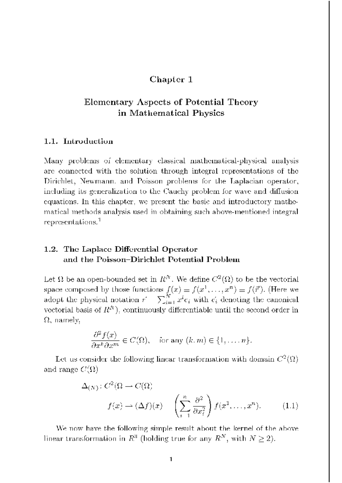 Chapter 1: Intro to Potential Theory in Mathematical Physics (MATH 101 ...