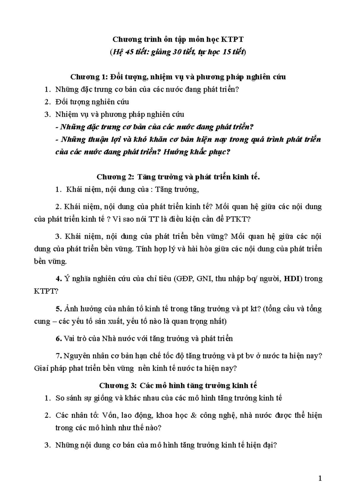 Đề cương ôn tập môn Kinh tế Phát triển - KTPT - Studocu