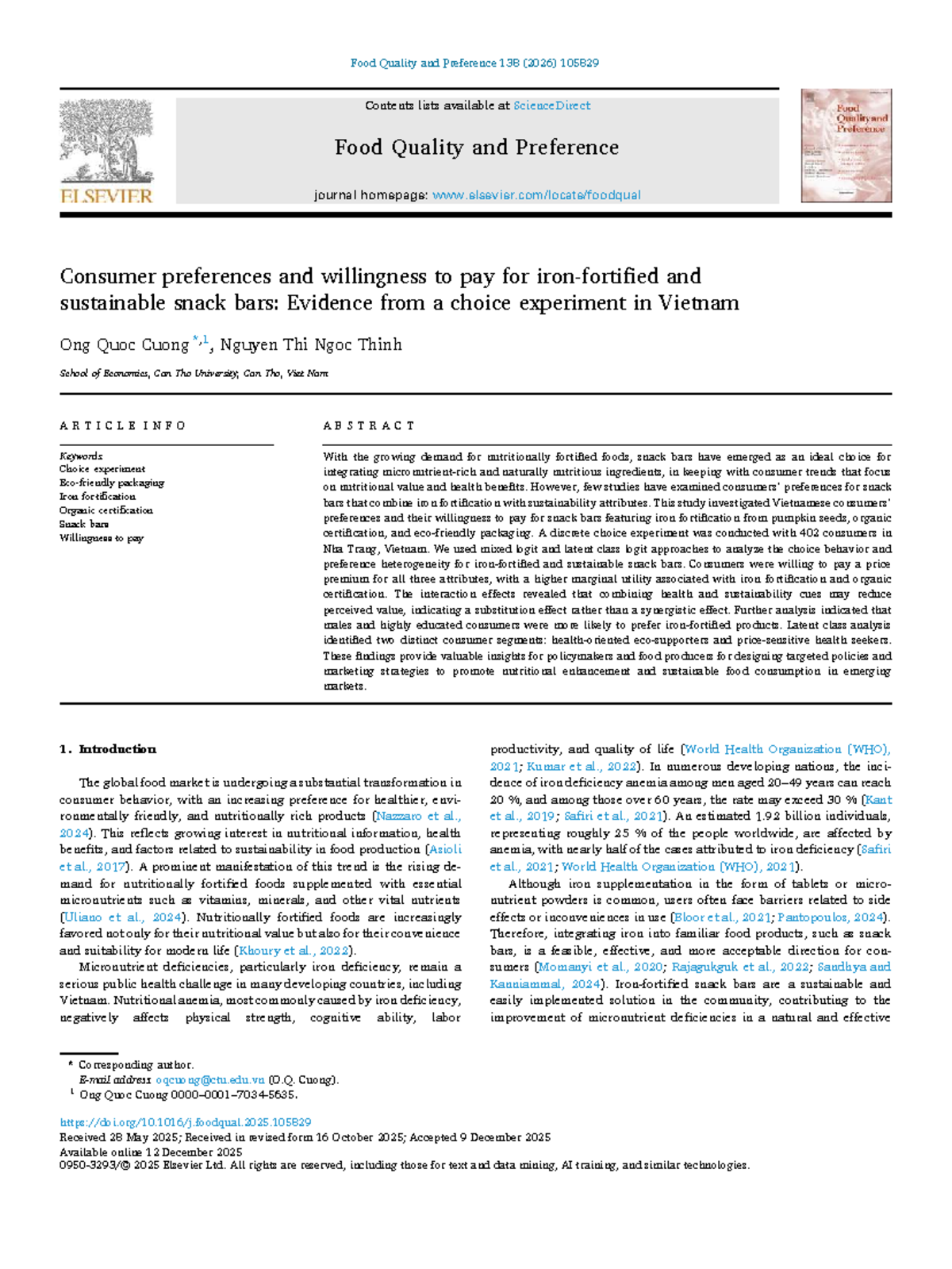 Consumer Preferences & WTP for Iron-Fortified Snack Bars in Vietnam ...