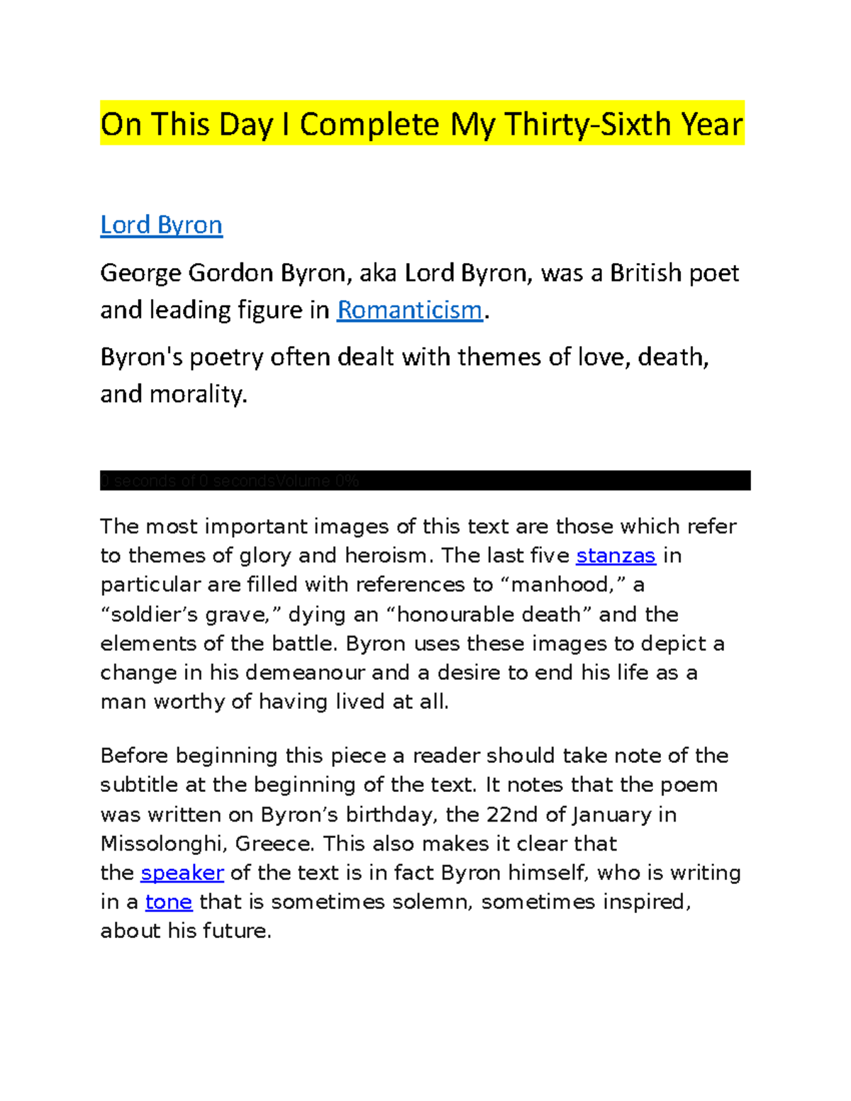 Analysis of "On This Day I Complete My Thirty-Sixth Year" by Lord Byron ...