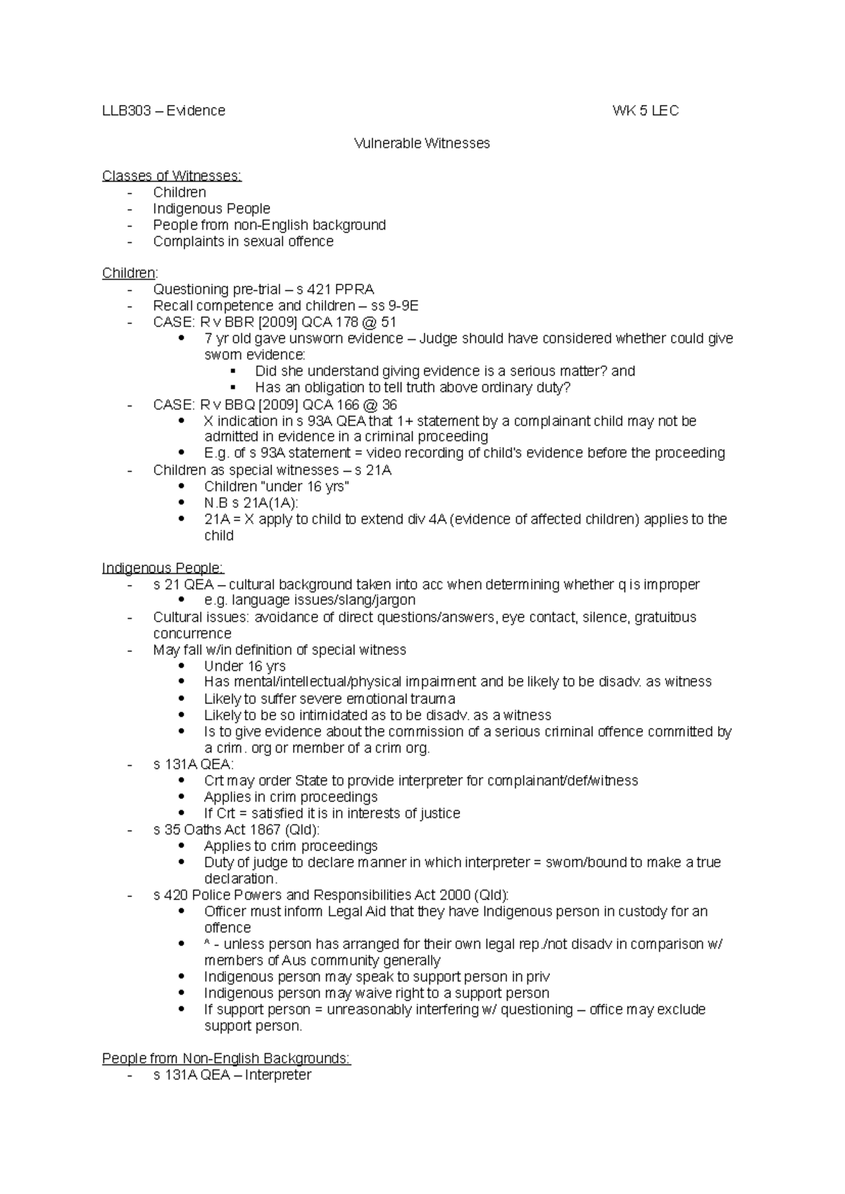 LLB303 Evidence WK 5 Lecture: Vulnerable Witnesses & Special ...