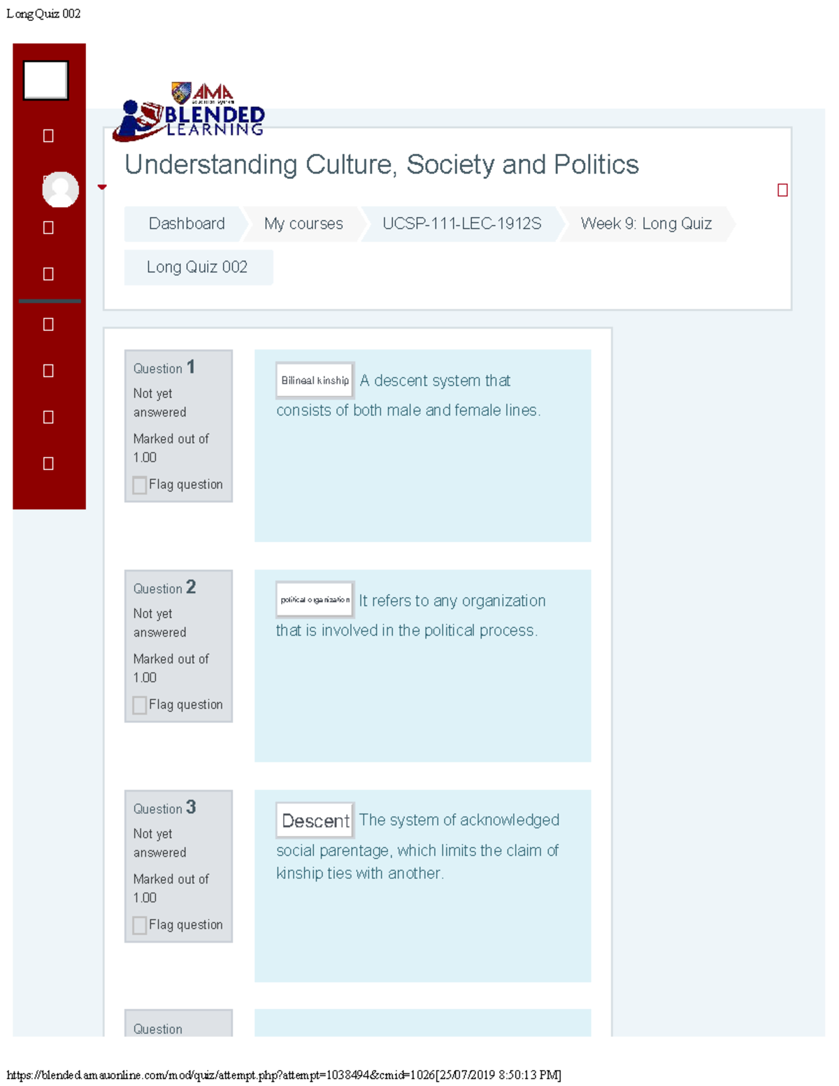 Long Quiz 002 UCSP - scfdvvsvss - Understanding Culture, Society and ...