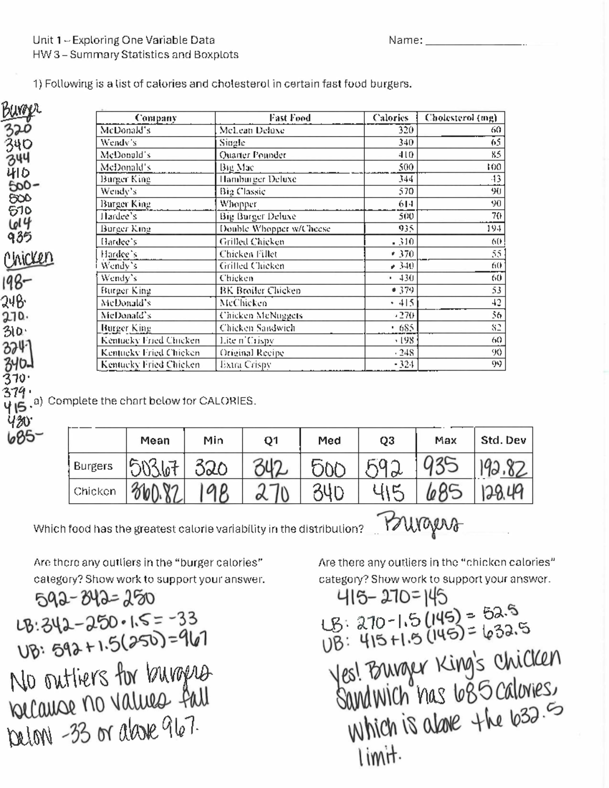 HW 1.3 Key - AP Stats Summary Statistics & Boxplots Analysis - Studocu
