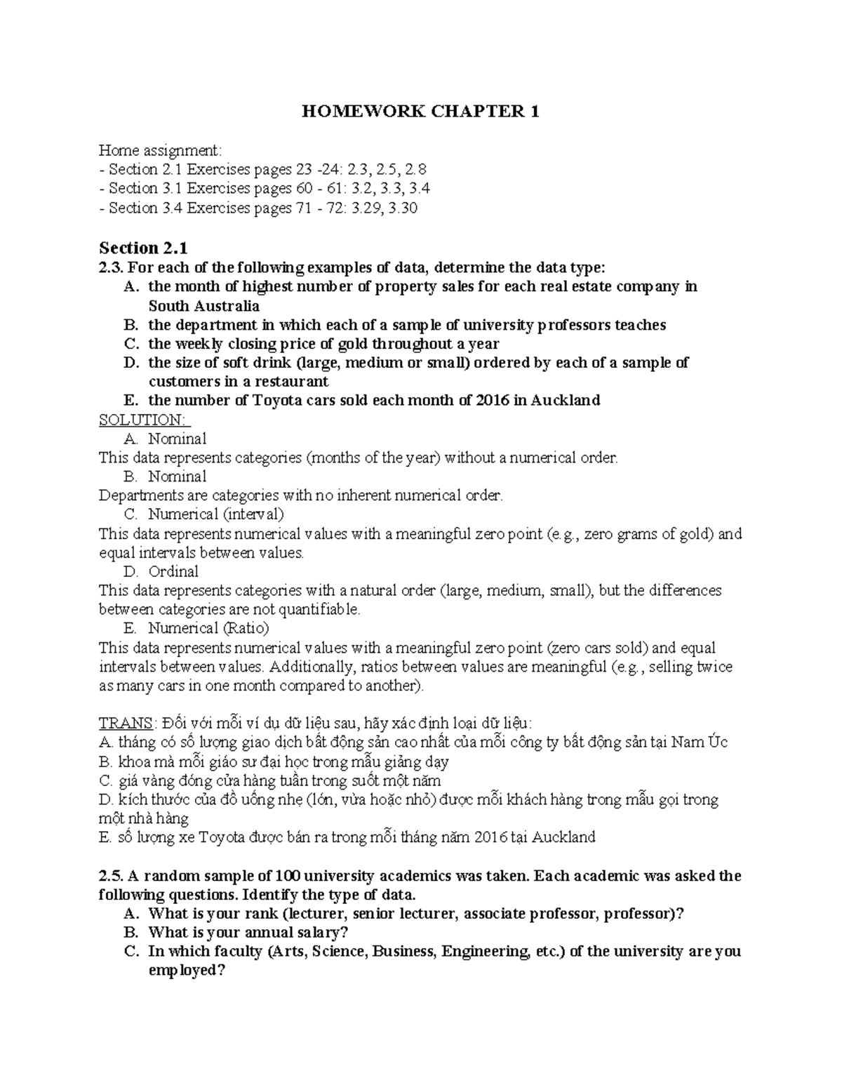 Homework Chapter 1 - HOMEWORK CHAPTER 1 Home assignment: Section 2 ...