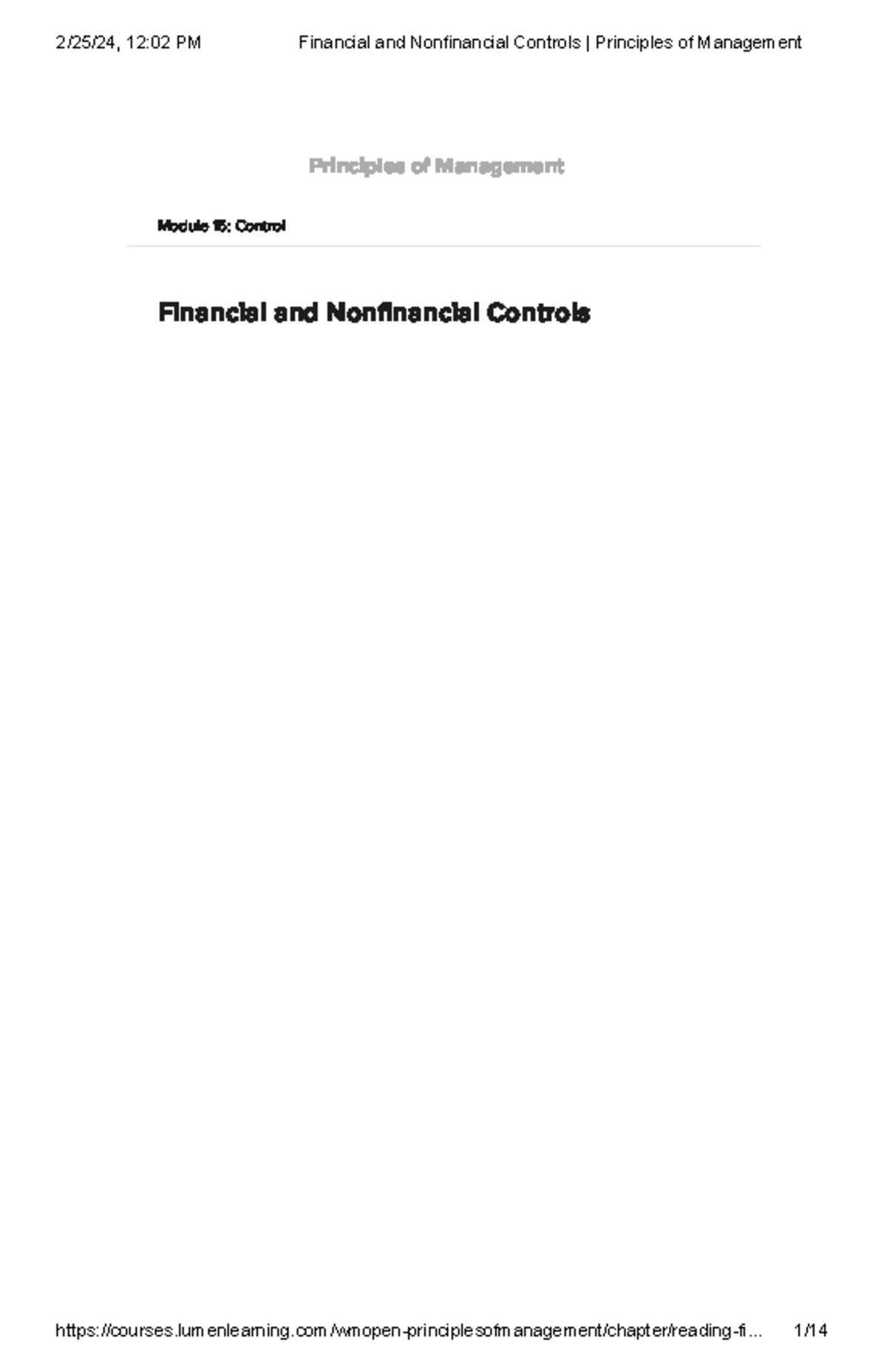 Financial and Nonfinancial Controls Principles of Management - - Studocu