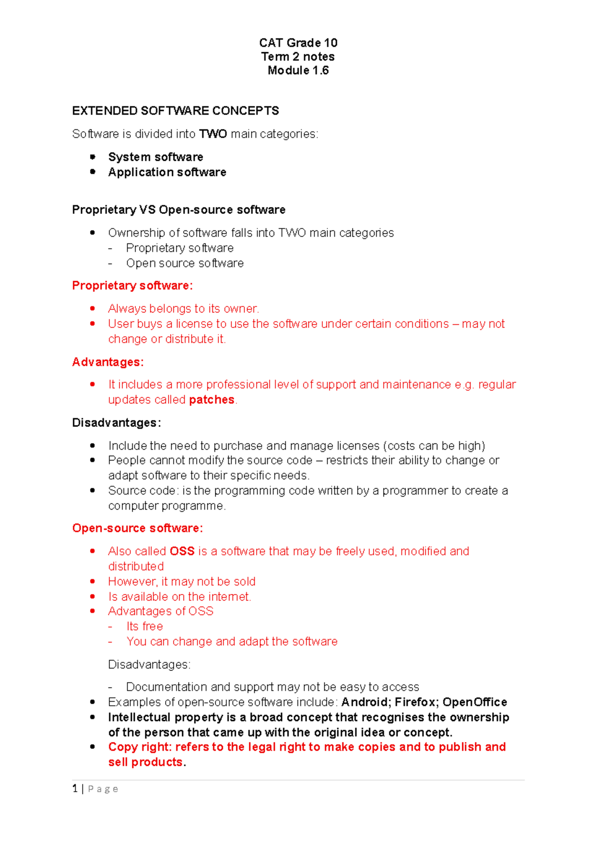 CAT GR 10 TERM 2 Notes: Extended Software Concepts Overview - Studocu