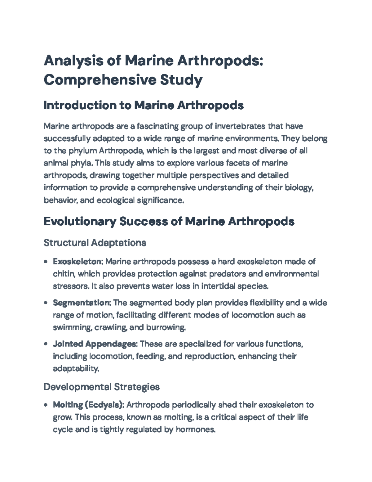 Analysis of Marine Arthropods: Comprehensive Study and Ecological Roles ...