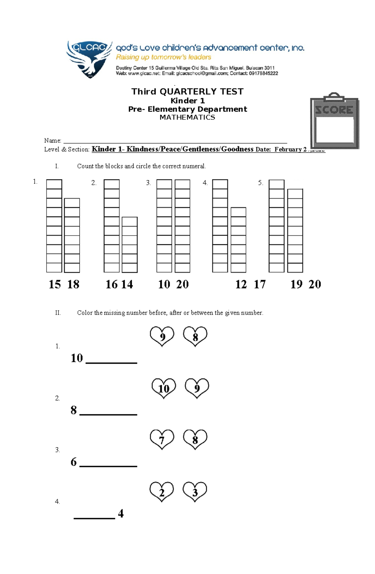 Third Quarterly TEST Kinder 2024-2025 - [ Third QUARTERLY TEST ...