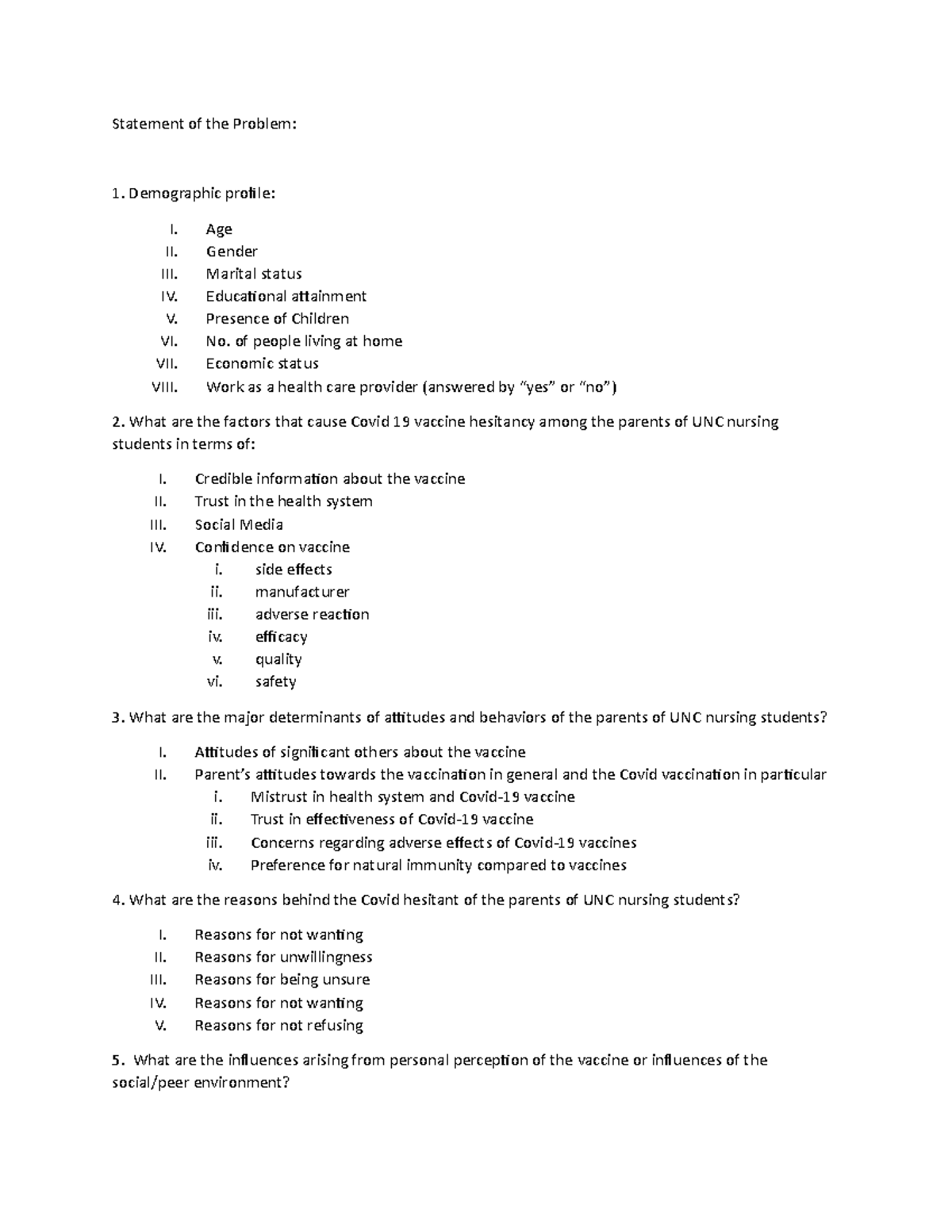 Statement of the Problem - Statement of the Problem: Demographic ...