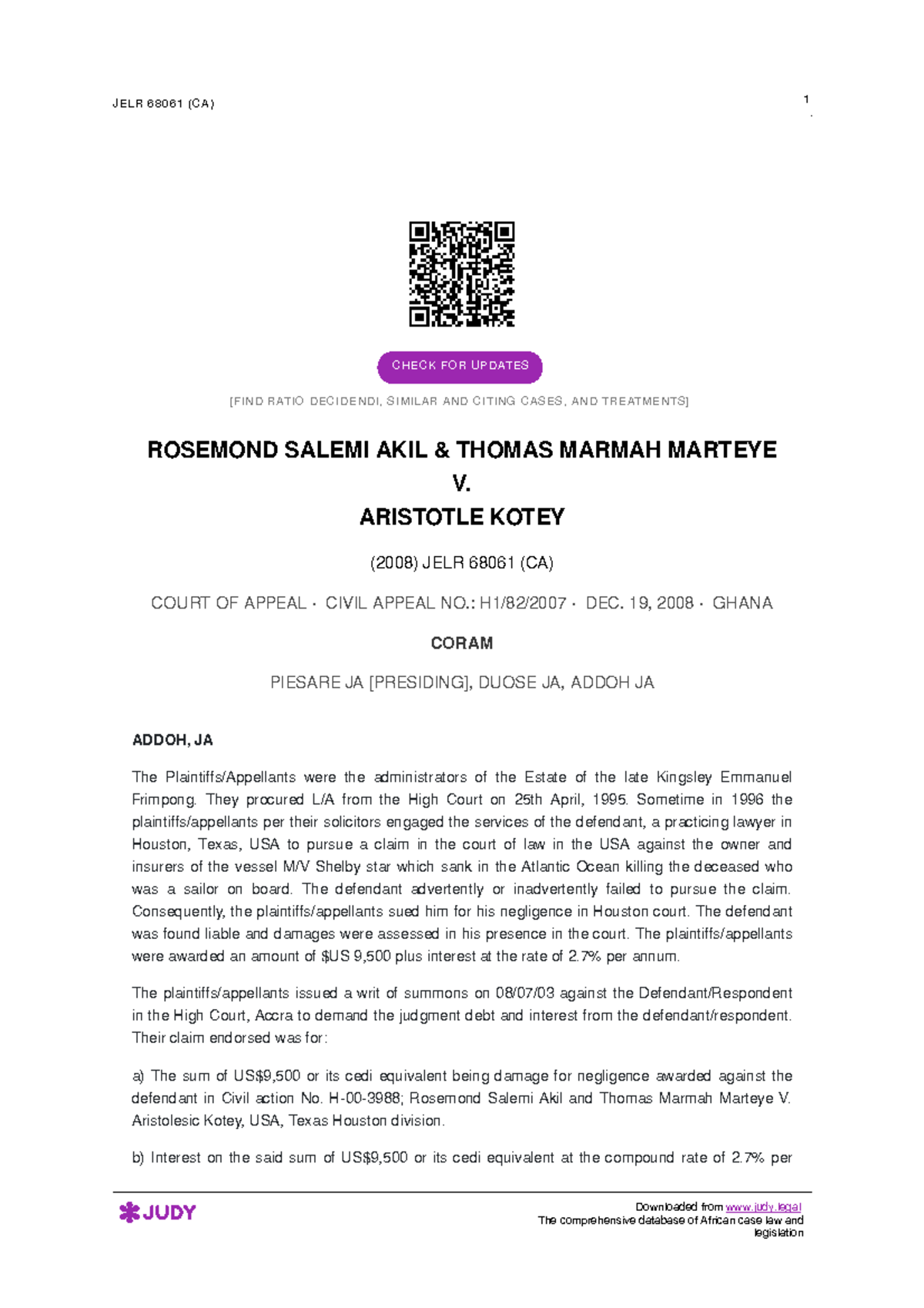 Case Study: Rosemond Salemi Akil & Thomas Marmah Marteye v. Aristotle ...