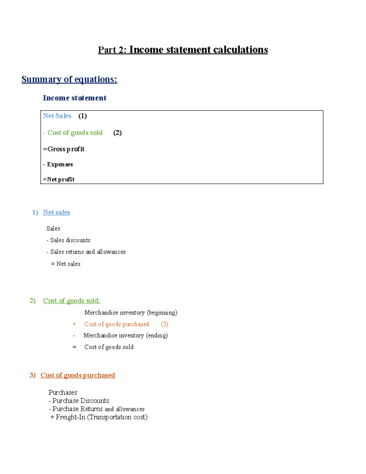 Q Ch 5 PART TWO - ... - Part 2: Income statement calculations Summary ...