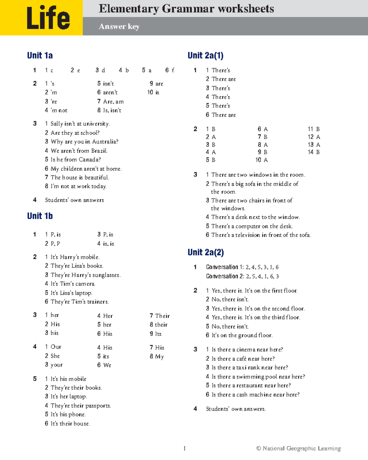 Life Answer Key for Units 1-11 - Studocu